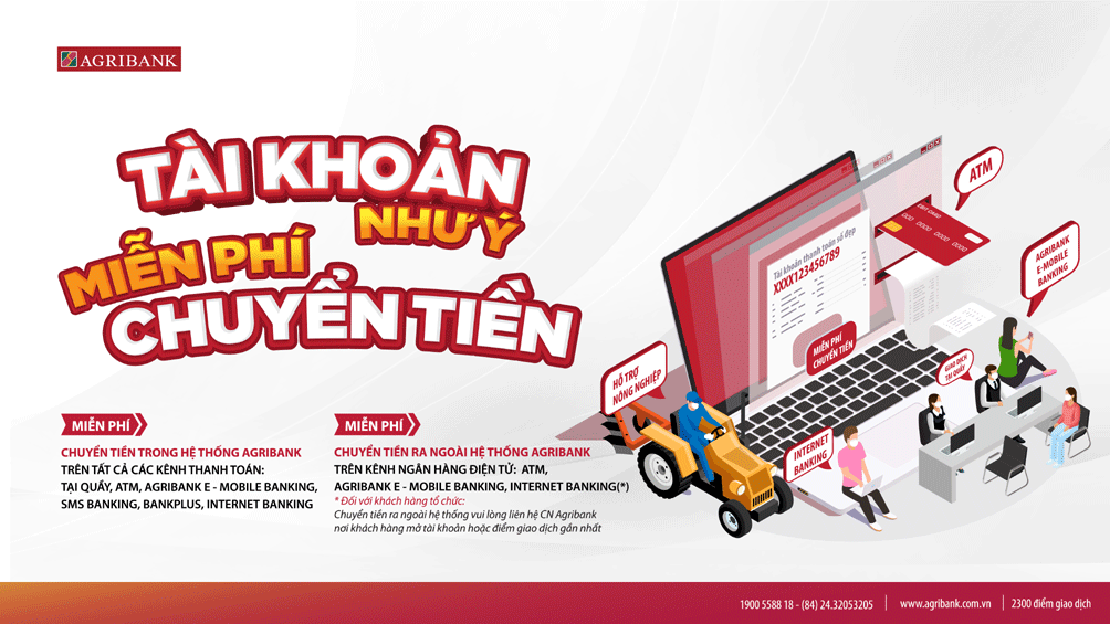 Agribank tiếp tục miễn phí dịch vụ chuyển tiền trên kênh Internet Banking