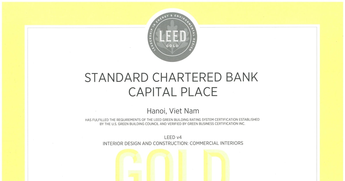 Standard Chartered Việt Nam nhận chứng chỉ LEED Gold cho thiết kế thân ...
