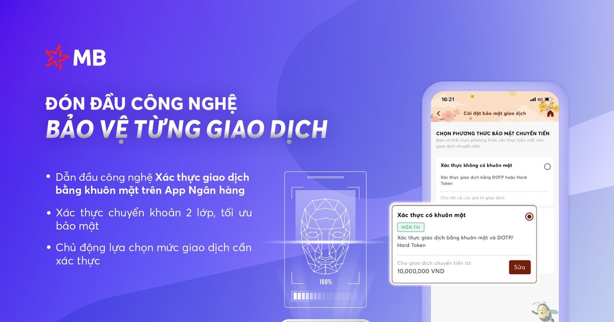App MBBank: Xác thực khuôn mặt, an tâm chuyển tiền